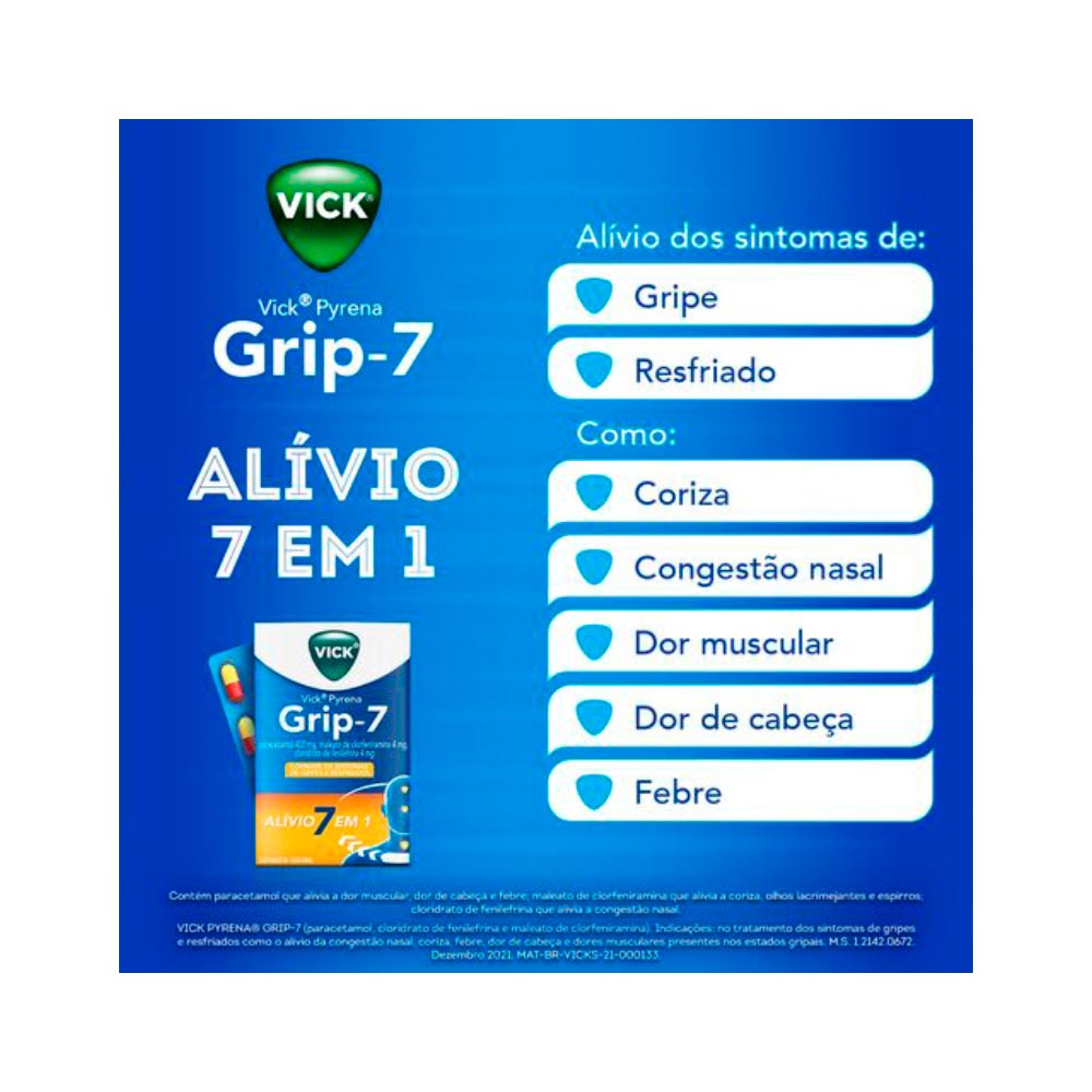 Vick Pyrena Grip-7 Gripe Com 10 Capsulas 400+4+4mg Resfriado - farmagora
