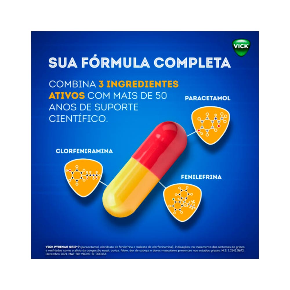 Vick Pyrena Grip-7 Gripe Com 10 Capsulas 400+4+4mg Resfriado - farmagora