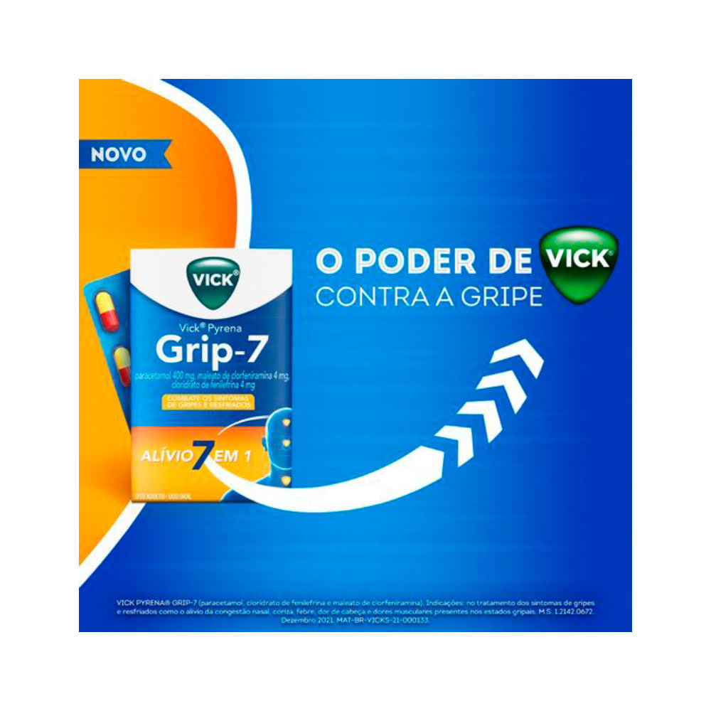 Vick Pyrena Grip-7 Gripe Com 20 Capsulas 400+4+4mg Resfriado - farmagora